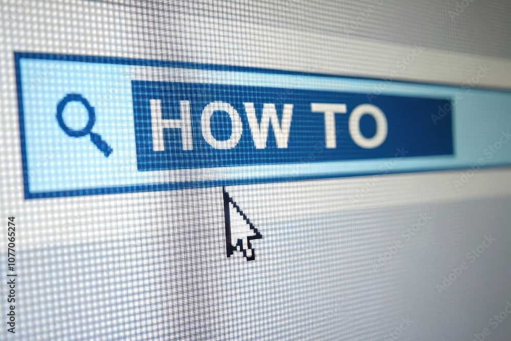 Mouse cursor hovering over how to search bar on computer screen Stock ...