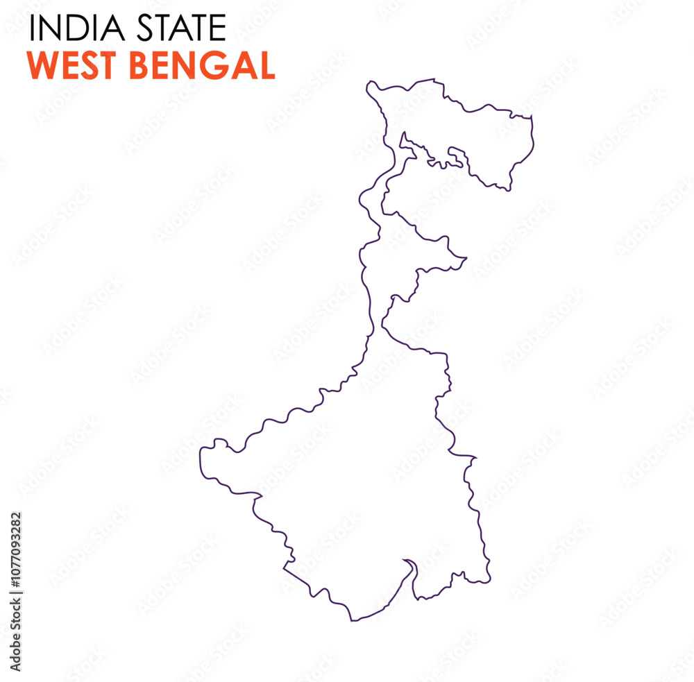 West Bengal map of Indian state. Kolkata map vector illustration. Wet ...