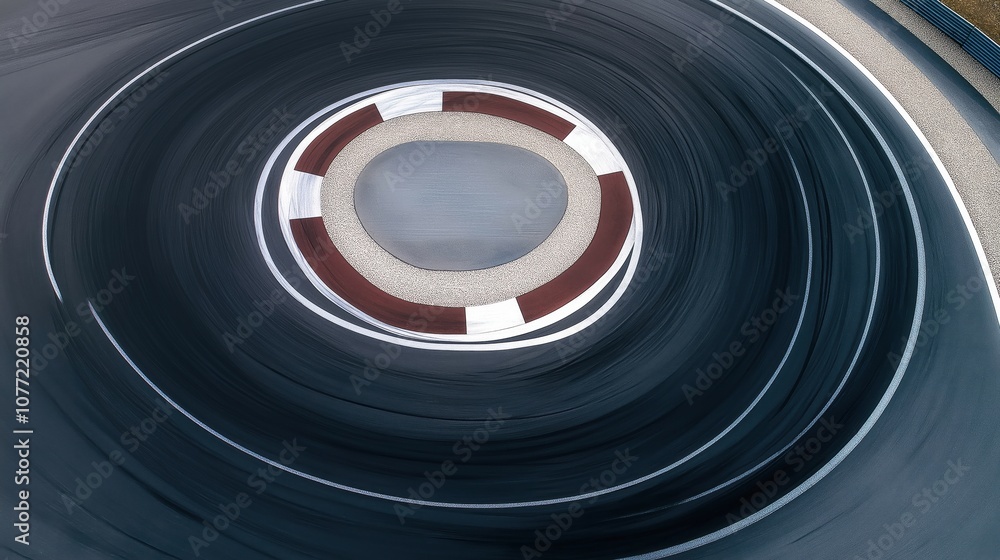 Aerial view of a circular racing track with a central chicane composed ...