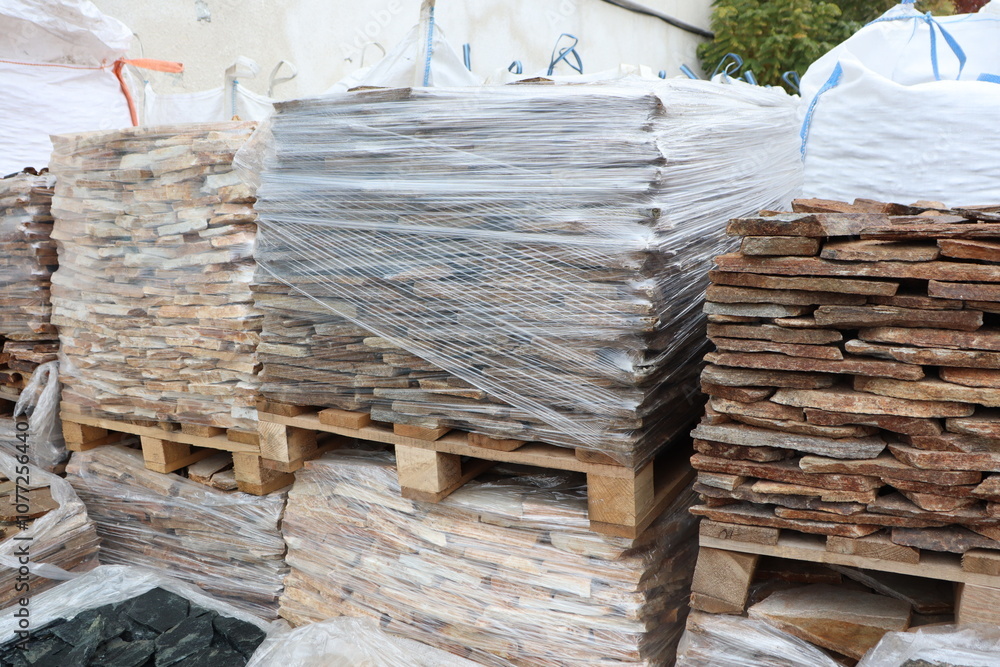 Stacked stone Pallets that are Wrapped with Packaging Film for Various ...