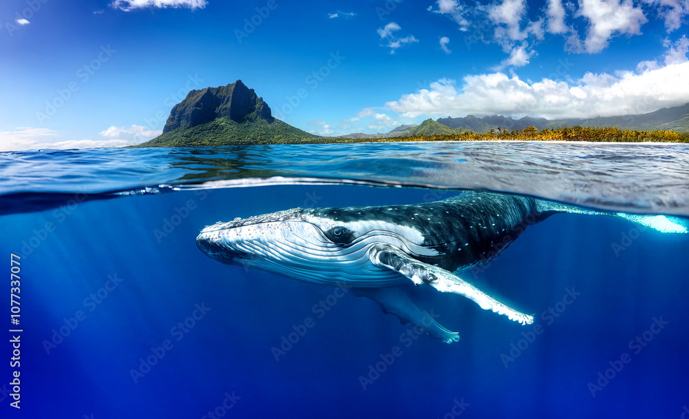 Foto de Stock Indian Ocean, Mauritius Whale and humpback whale and ...