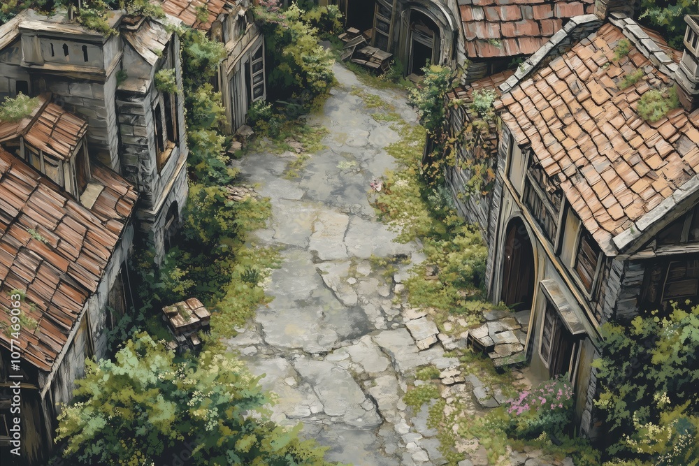 Ilustración de Stock Rural Village Road Rustic Town Street and Houses ...