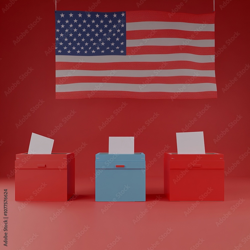 Election Polling Station 3D Scene with Red and Blue Ballot Box and ...