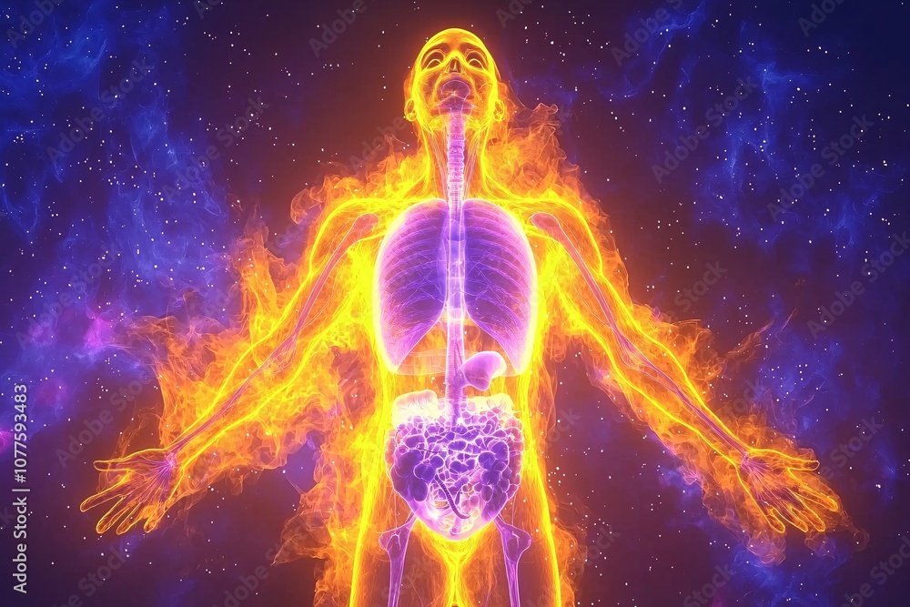 Human Anatomy Internal Organs Fire Flame Energy Cosmic Background Stock ...