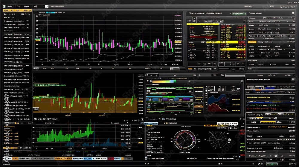 Comprehensive professional trading dashboard displaying real time ...