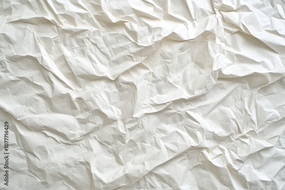 Blank white paper with crumpled and creased texture, creating a worn ...