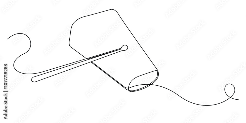continuous line drawing of cowbell and drumsticks.one line drawing of ...