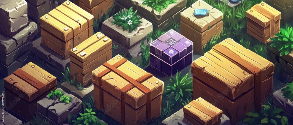 Game Interface with Wooden Crates Stock Illustration | Adobe Stock