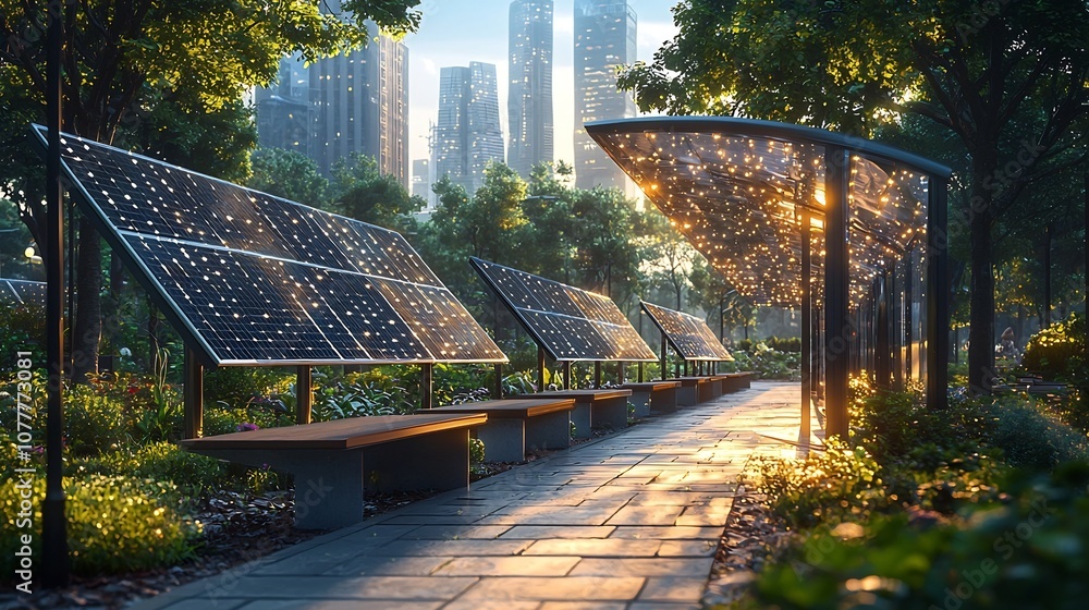 Futuristic smart city with solar energy panels smart grids and ...