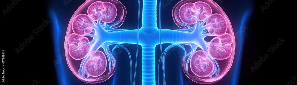 Vibrant Illustration of Human Kidneys with Detailed Structure in ...