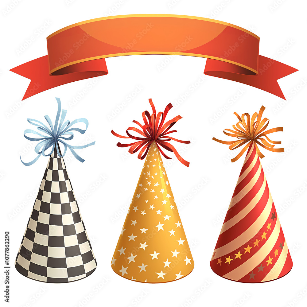cartoon clipart drawing illustration of three party hats with a label ...