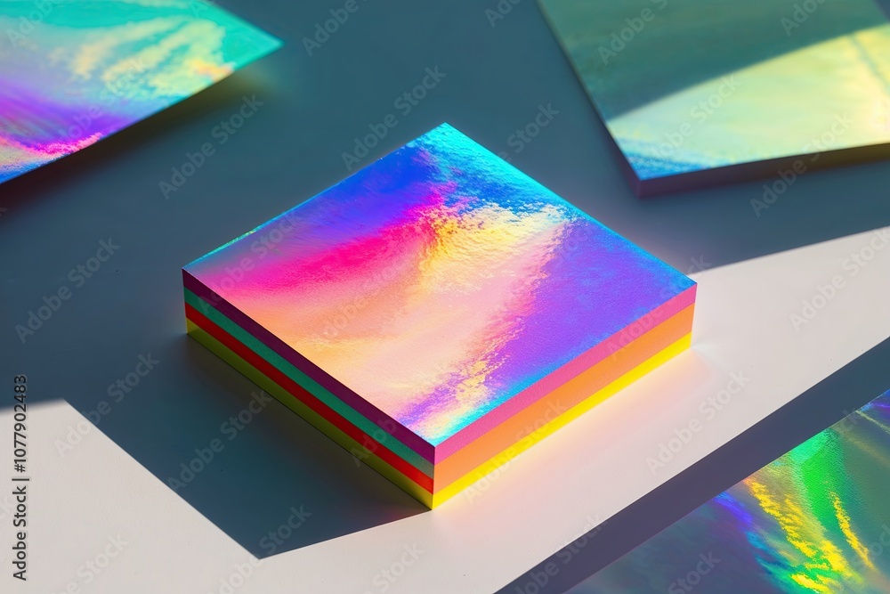 Vibrant Holographic Post-It Note Paper with Shadow Effects in Unique ...
