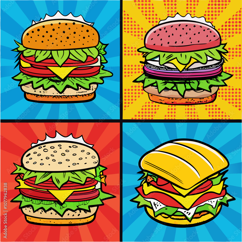 Retro Burger Icons, Vintage Fast Food Vector Pack, Burger Clipart ...