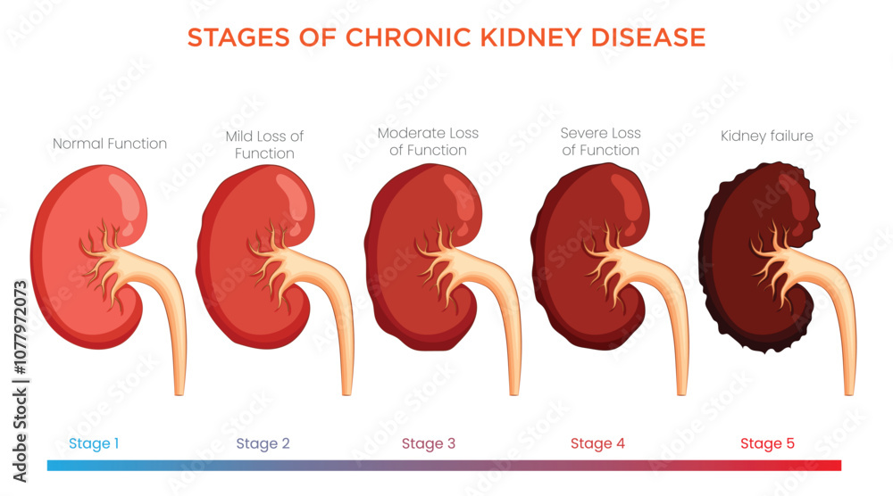 Stages of Chronic Kidney Disease Progression from Mild Impairment to Severe Renal Failure Stock ...