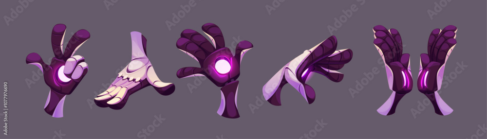 Bionic hand gestures set isolated on black background. Vector cartoon ...