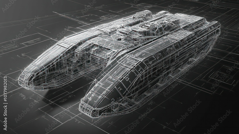 Blueprint of tank's hull, showing structure and armored plating details ...