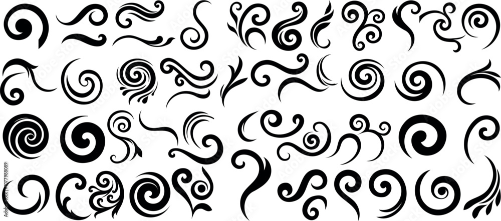 Decorative swirl and spiral vector silhouette set, perfect swirl for ...