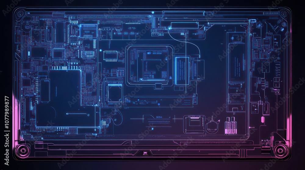 Photorealistic blueprint of a laptops battery charging circuit, showing ...