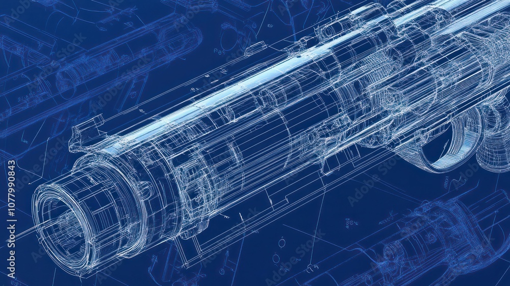Photorealistic blueprint of a shotgun gas system, showing the gas port ...