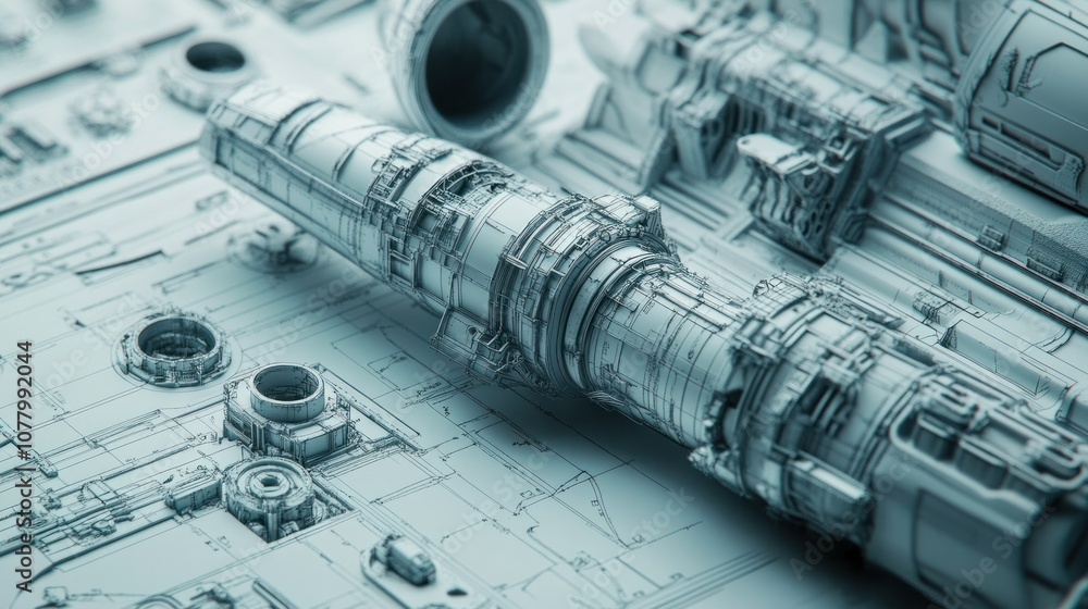 Photorealistic close-up of tank engine parts and exhaust systems, with ...