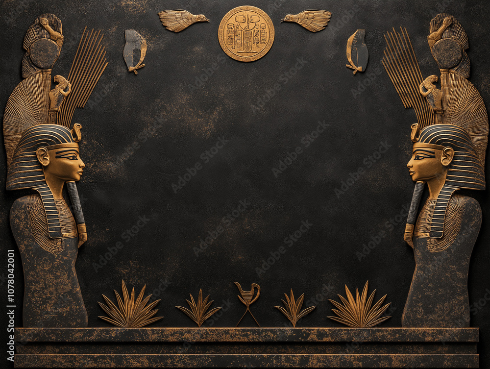 Ancient Egyptian Frame: A majestic, dark-toned frame adorned with ...