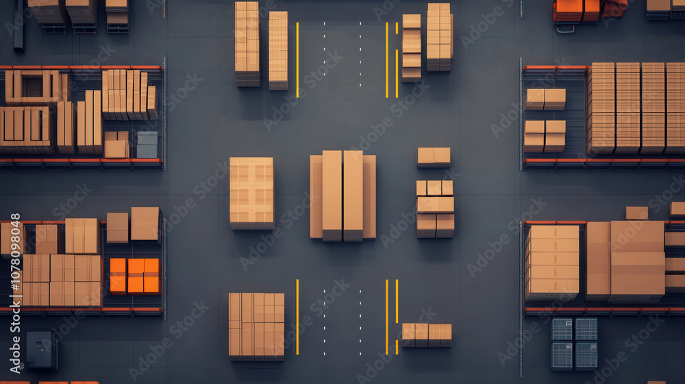 Ilustração Efficient warehouse layout with organized storage and ...