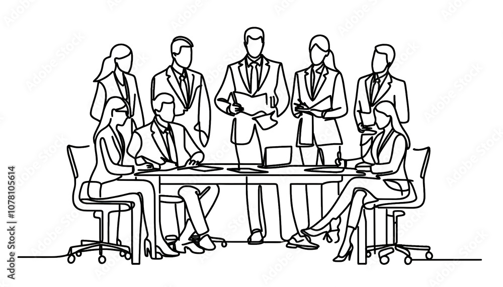 Simple one line drawing of business meeting. Transparent background png ...