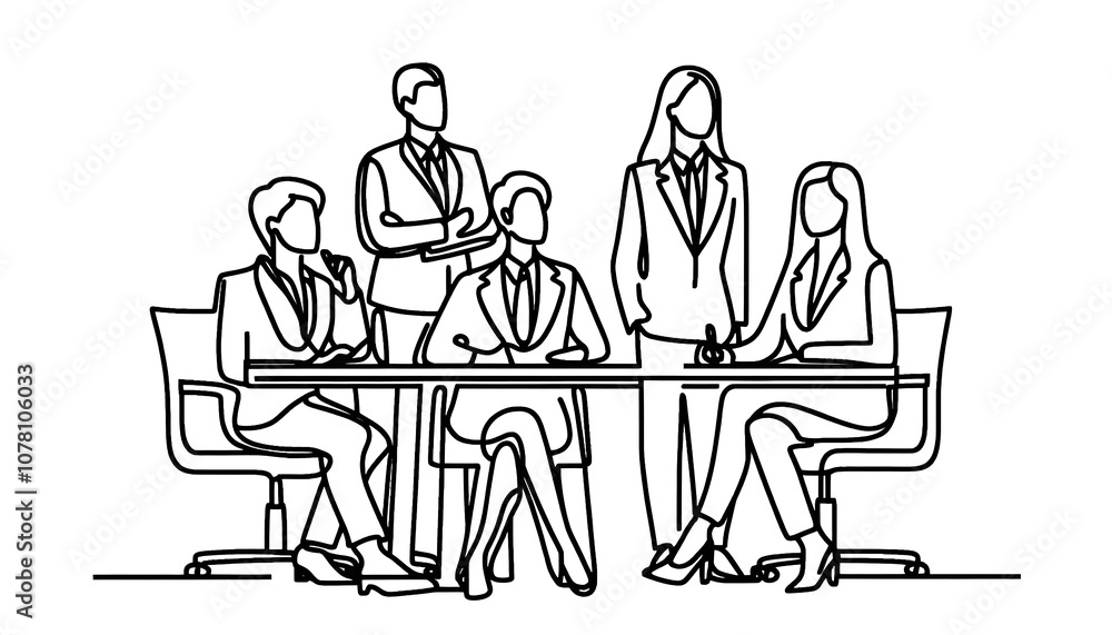 Simple one line drawing of business meeting. Transparent background png ...