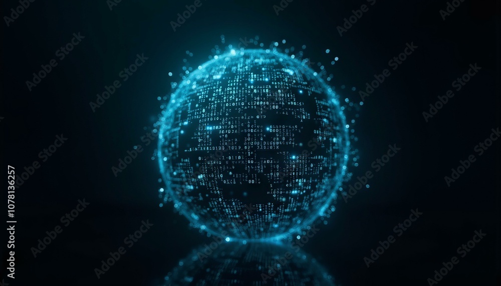 Glowing Blue Digital Sphere Formed From Pixelated Patterns Against ...
