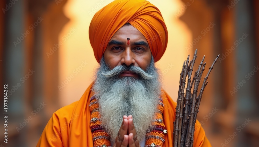 Guru Nanak Dev Ji with Sikh symbols symbolizing blessings for Guru ...
