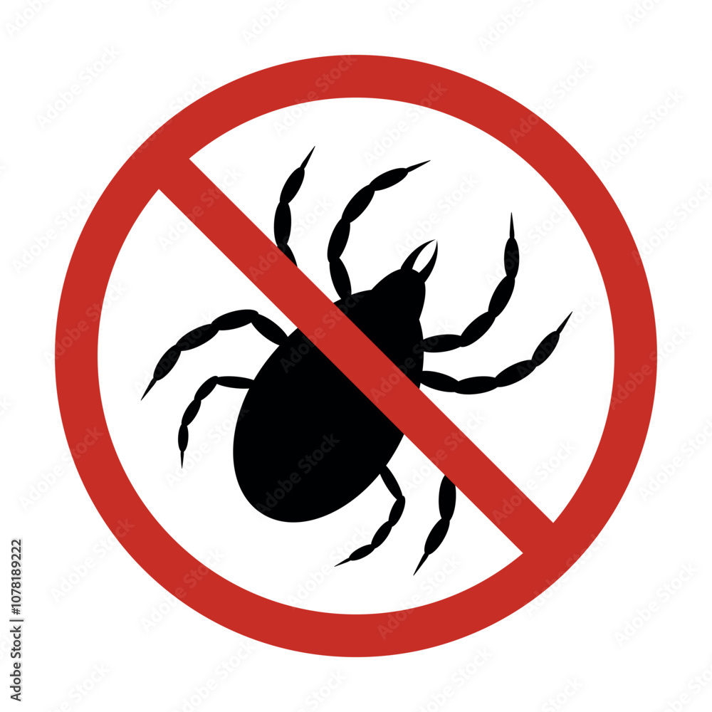 Stop ticks sign. Prevent a tick bite crossed out tick warning sign ...