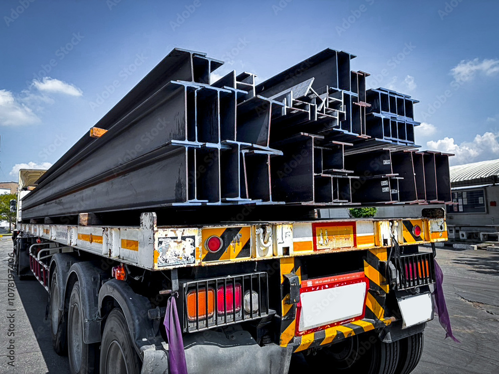 Foto de Stock Metal profile beam in packs at the warehouse of metal ...