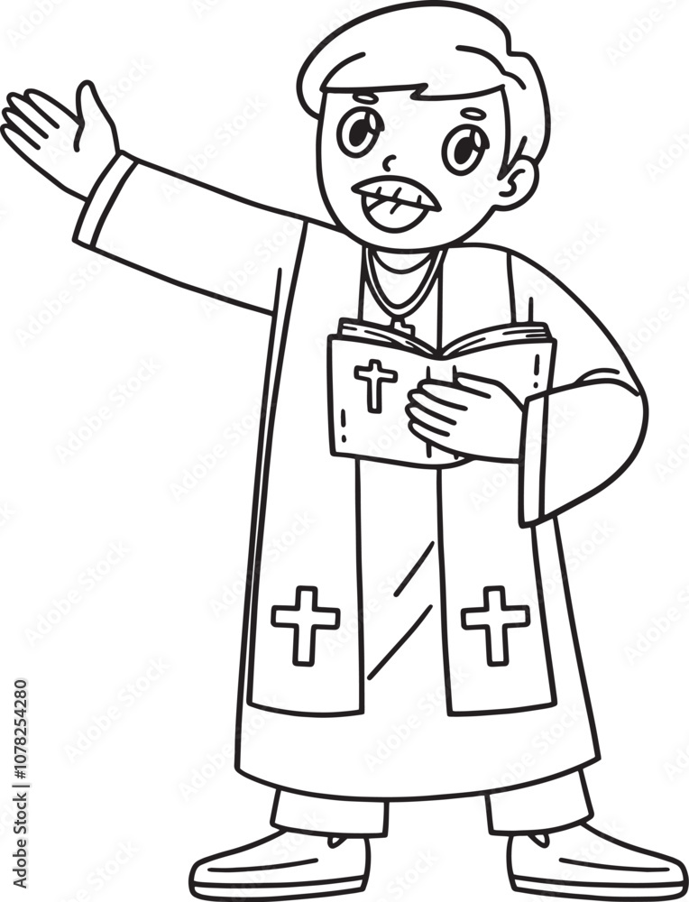 Baptism Priest Isolated Coloring Page for Kids Stock Vector | Adobe Stock