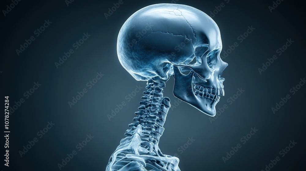 Foto de Stock Detailed X-ray Visualization of Human Skull and Spine in ...