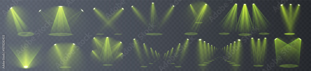 The vector set of light includes a light source,bright spotlight on the ...