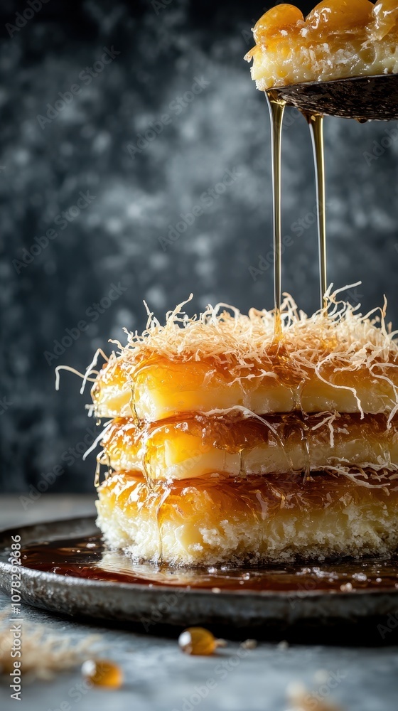 Lebanese knafeh features rich layers of cheese and phyllo pastry ...