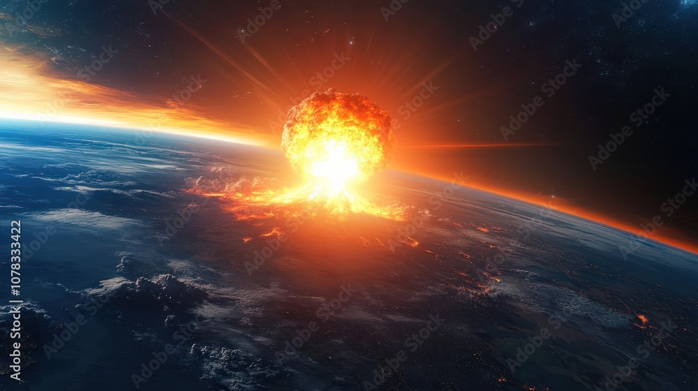 Earth during a nuclear explosion, highlighting the rising fireball and ...