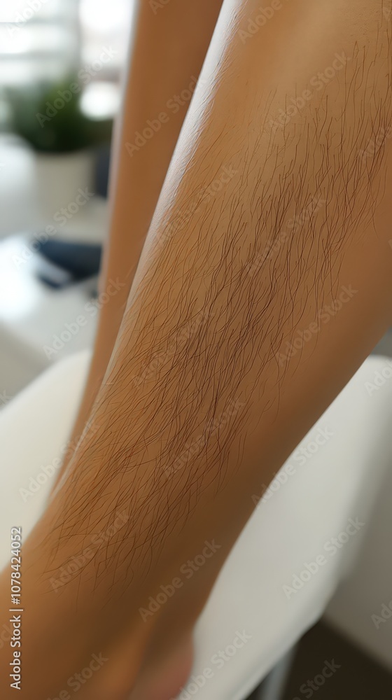 Close-up of natural leg hair, representing body positivity, self ...