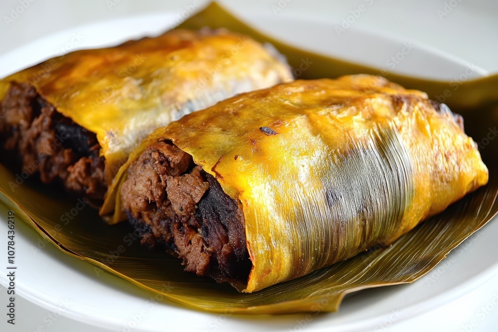 Stock-Foto „Dominican Pasteles en Hoja are meat filled dough made from ...