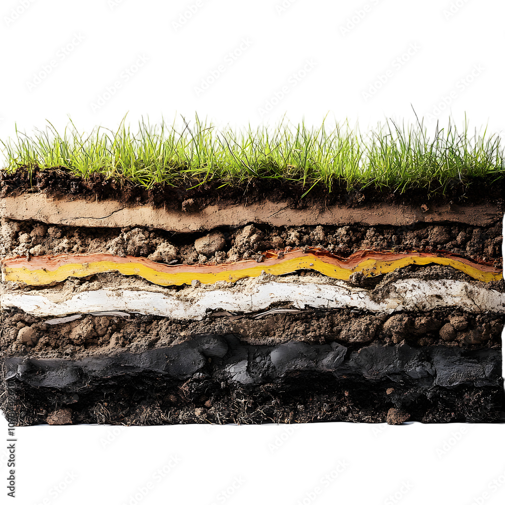 Underground soil layer of cross-section earth with grass on the top ...