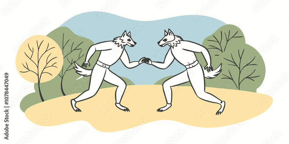 Synchronized Pair Two therians mimicking each others low slinking ...