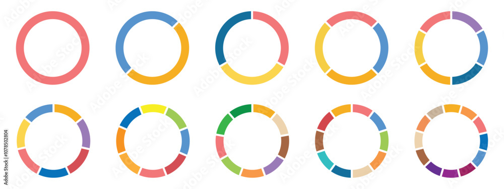 Pie chart set, segmented circle icons with circle diagram. Pie chart ...