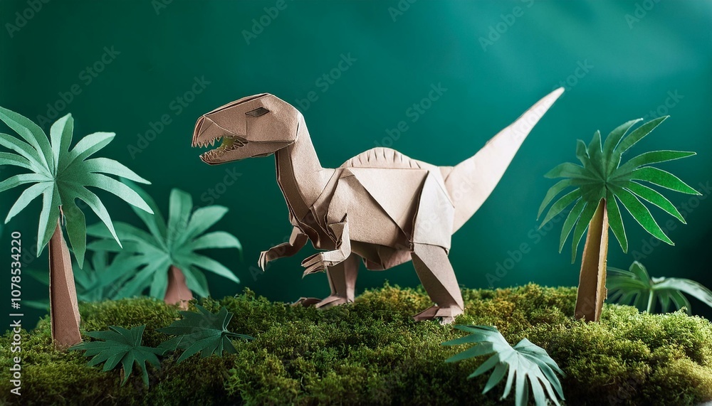 papercraft dinosaur model in a jungle setting Stock Photo | Adobe Stock