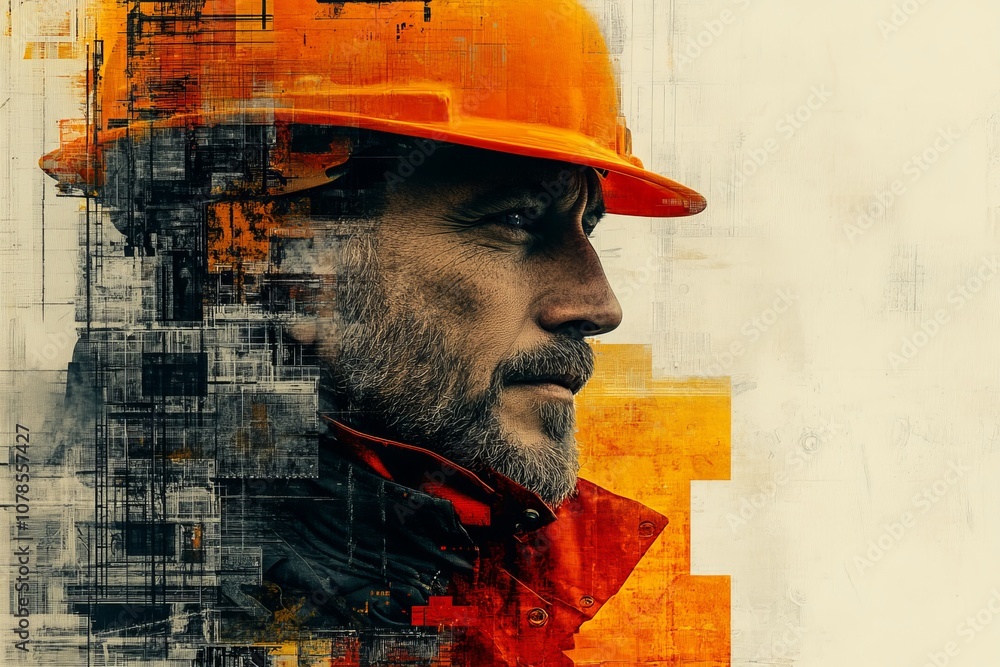 abstract collage of man builder and building Stock Illustration | Adobe ...