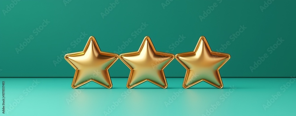Three golden stars on a teal background, representing quality ...