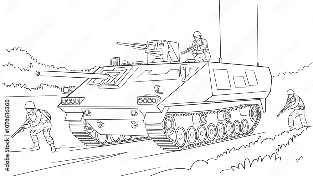 Main battle tank Coloring Page. Armored fighting vehicle. Special ...