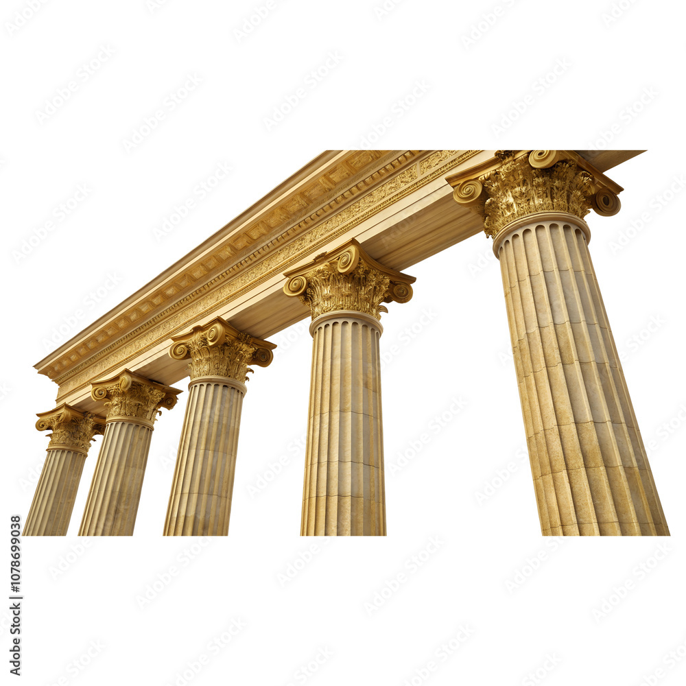 Golden Columns of Ancient Greek Architecture isolated on transparent ...