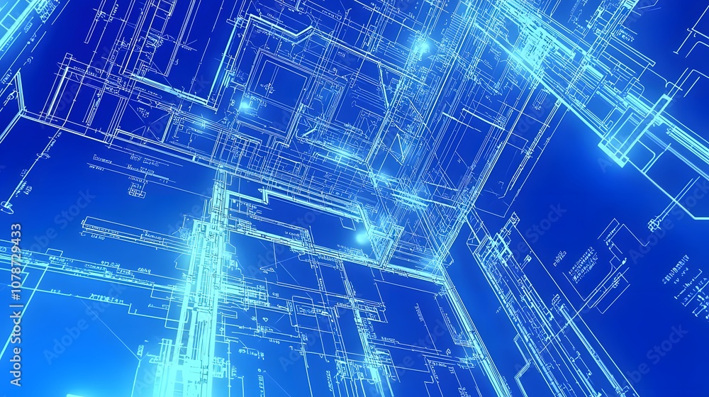 Blueprint Collage: Snippets of various blueprints overlap, forming a ...