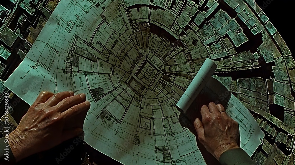 Blueprint Unfolding: A sequence of images showing hands unrolling a ...