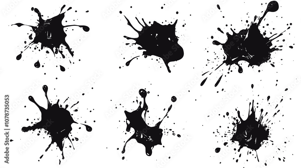 Blotter spots, liquid paint drip drop splash and ink splatter Ink drops ...